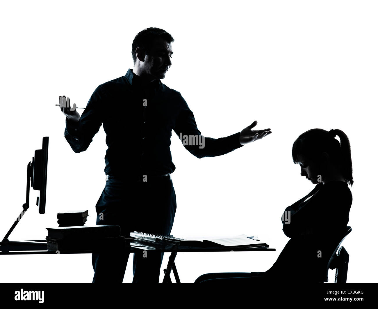 one man father professor and student teenager girl helping for homework ...