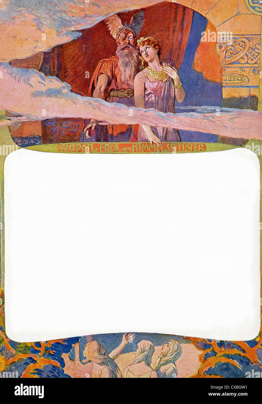 The Norse gods Wodan (Odin) and Frea (Frigg) from Valhalla, an enormous ...