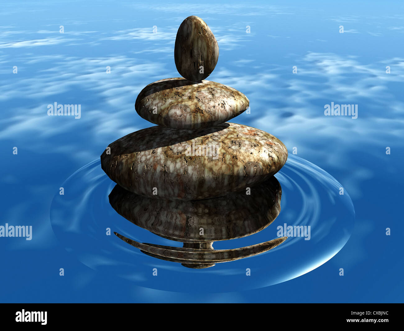 three stone in a blue water Stock Photo - Alamy