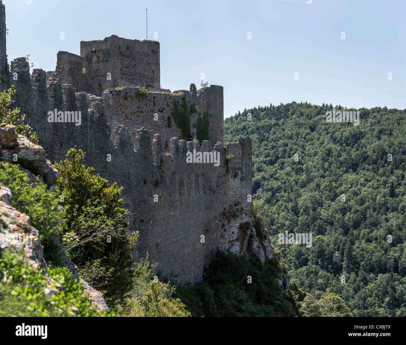 Cathar castle Puilaurens in Languedoc, France. Listed as monument ...