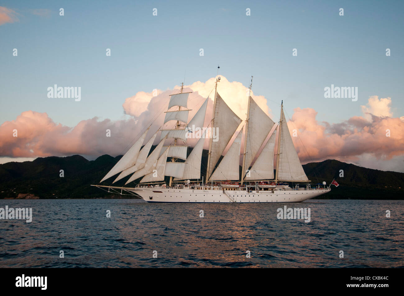 Star Clipper sailing cruise ship, Dominica, West Indies, Caribbean ...