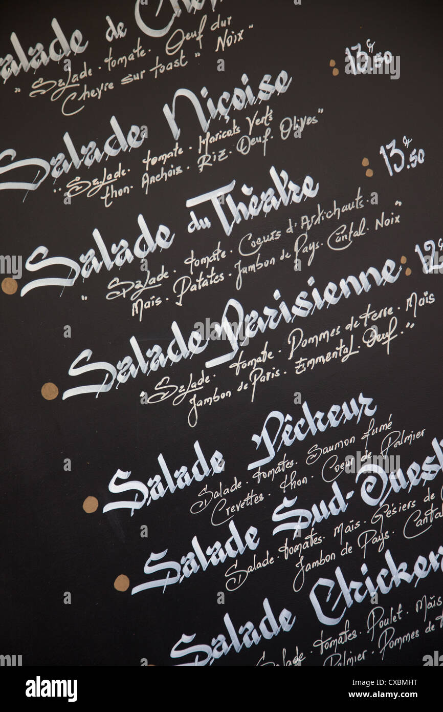 Menu board outside cafe in Paris Stock Photo - Alamy
