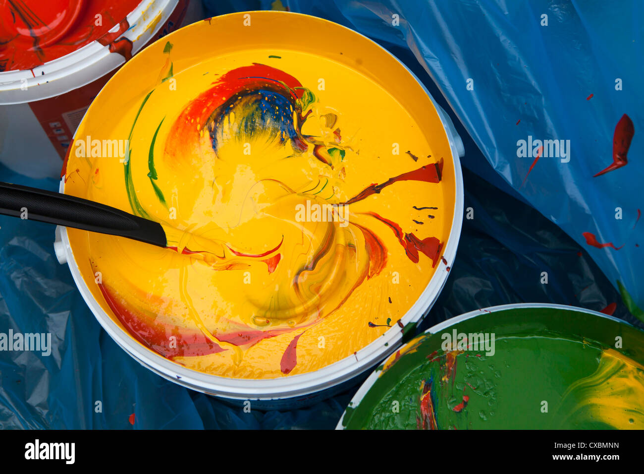 Paint buckets with colors Stock Photo - Alamy