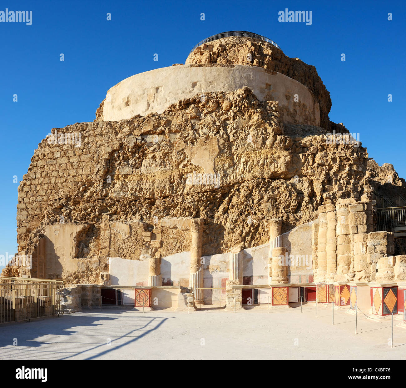 Fortress Masada in Israel, view of the Northern Palace with the lower ...