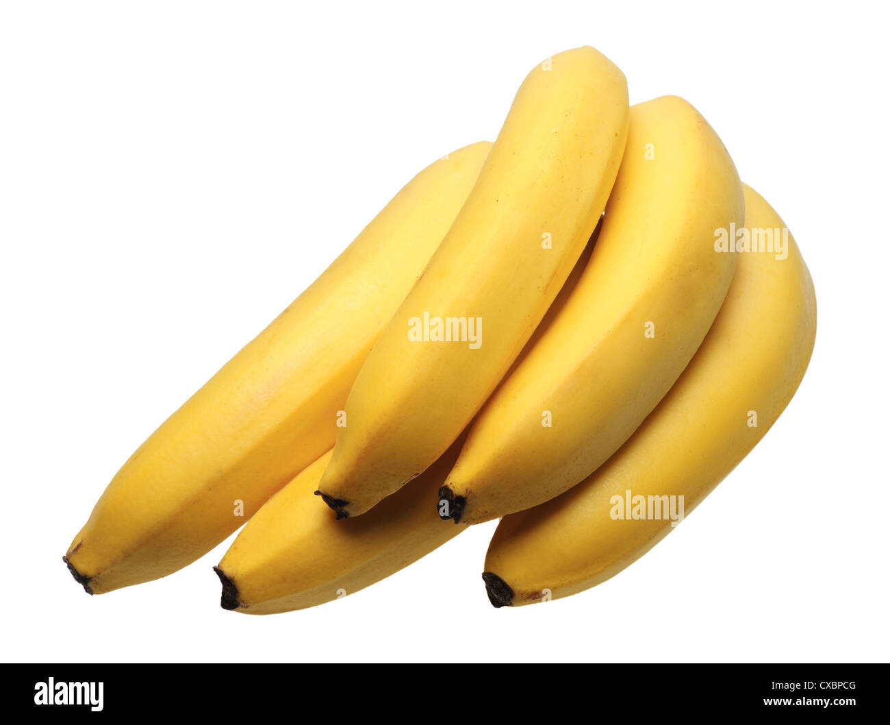 Five yellow bananas on a white background, isolated Stock Photo - Alamy