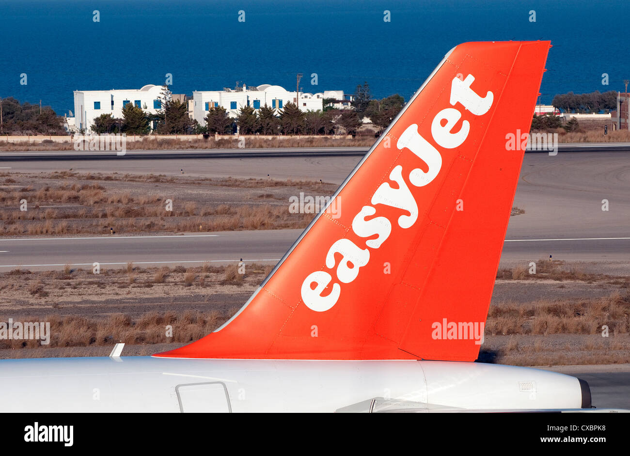 easyjet aircraft at santorini airport, greece Stock Photo - Alamy