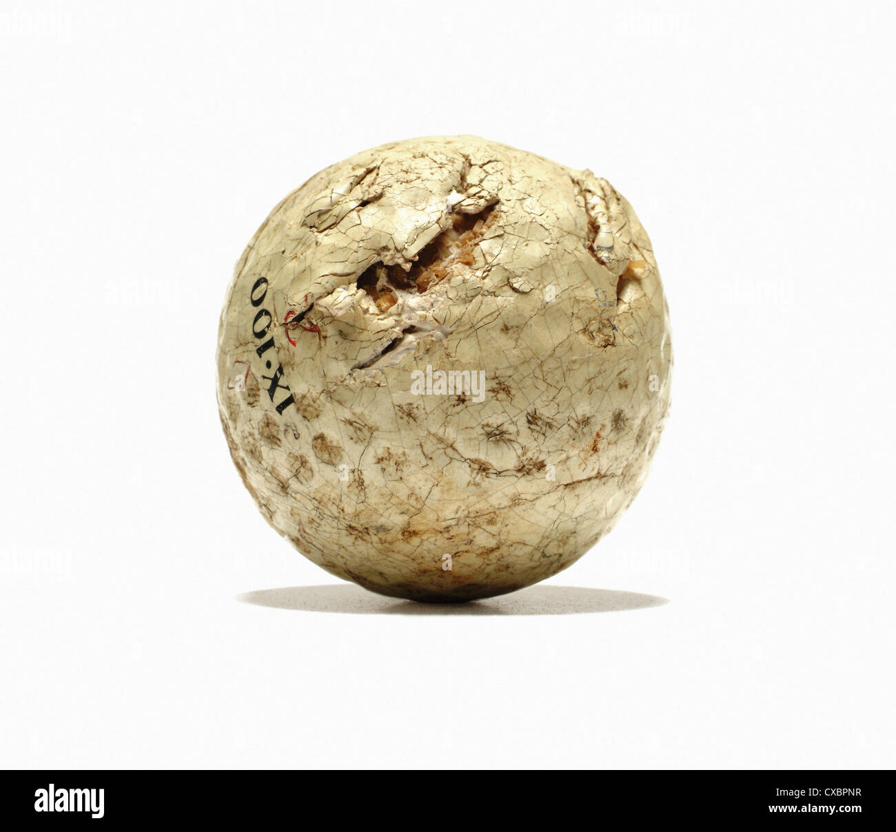 close-up view of battered golf ball Stock Photo - Alamy