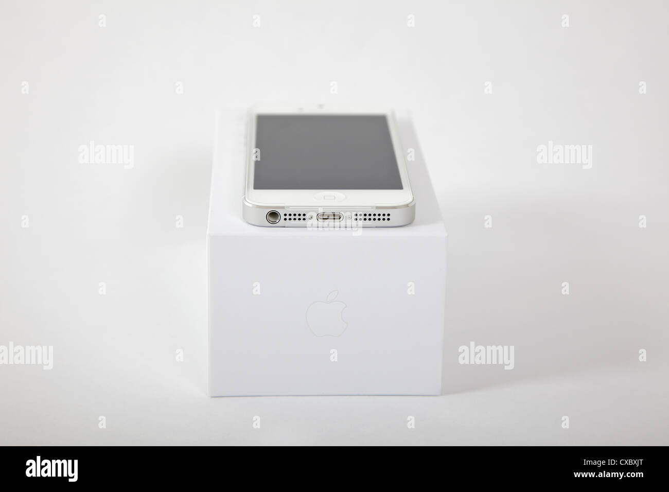 New iphone on top of box showing new dock connection Stock Photo - Alamy