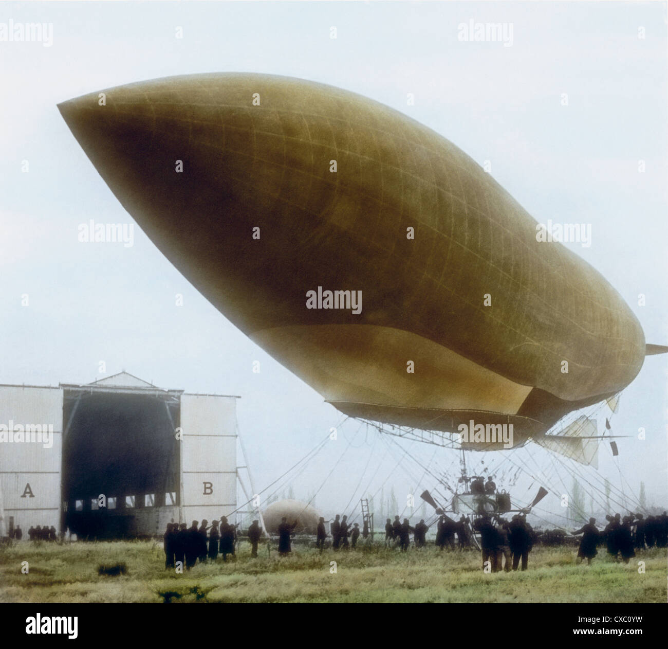 Colorized view of the semi-rigid airship Patrie, manufactured by ...