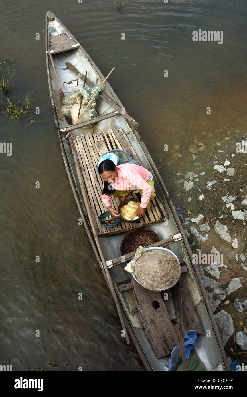 Vietnam, fishing boat in a river landscape in Hue Stock Photo - Alamy
