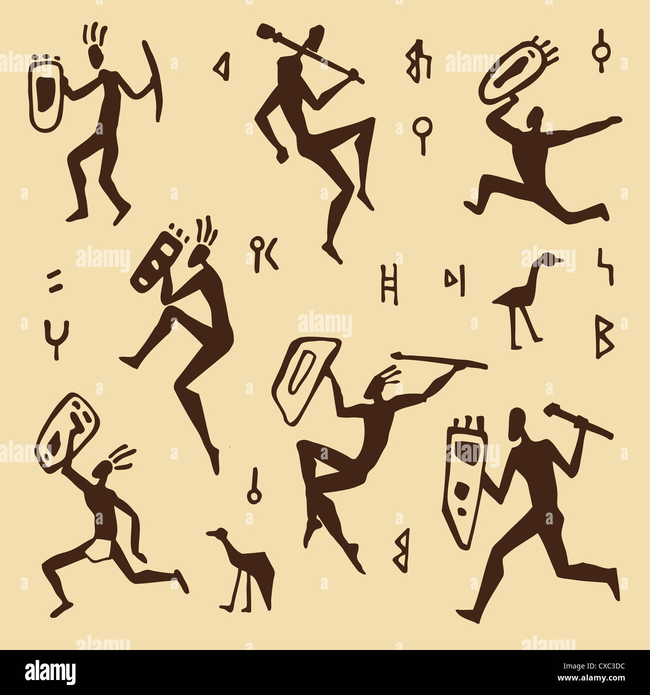 Primitive rock painting. African hunters. Vector illustration Stock ...