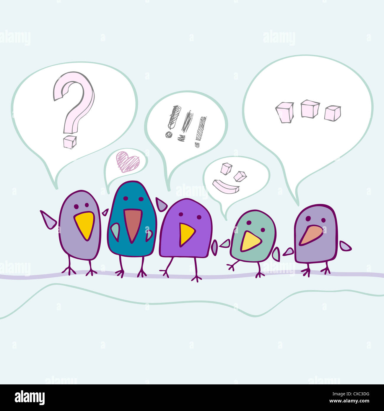 Colorful Vector illustration. Cartoon blue birds talking Stock Photo ...