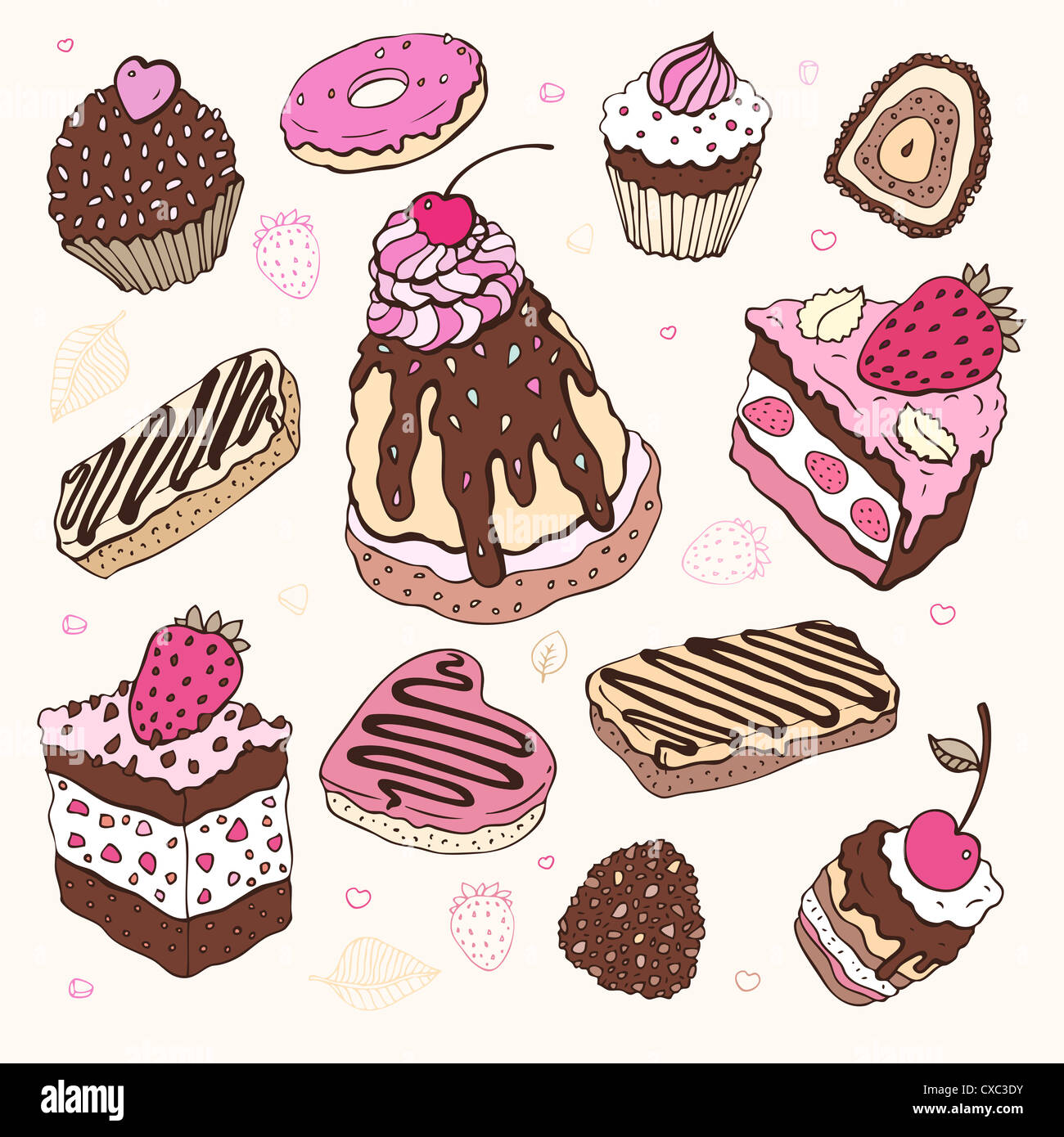 Set of cute cake. Multicolored Vector illustration Stock Photo - Alamy