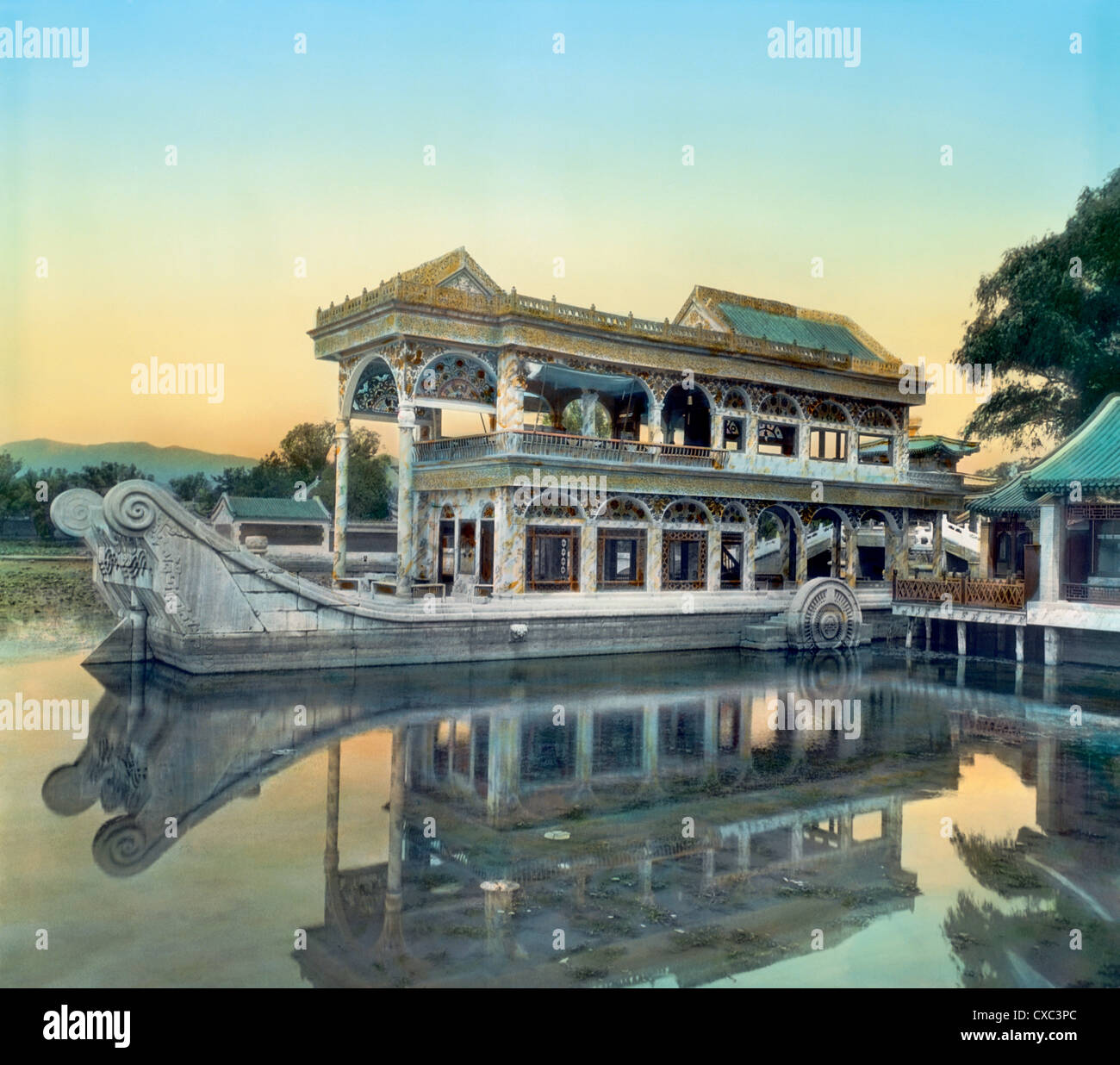 Colorized view of the Marble Boat on Kunming Lake at Summer Palace ...