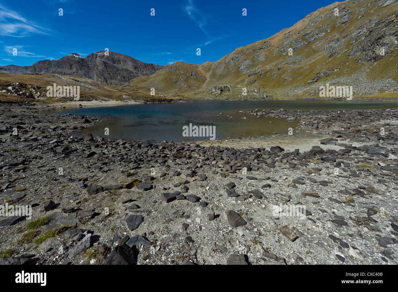 scarcity of water in one of the Tre Becchi lakes, Gran Paradiso NP ...