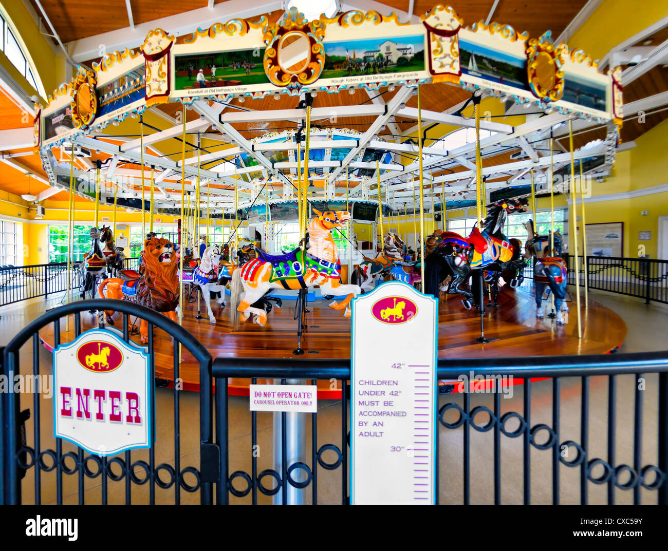Historic Nunley's Carousel, full view from inside Pavilion, sign ...