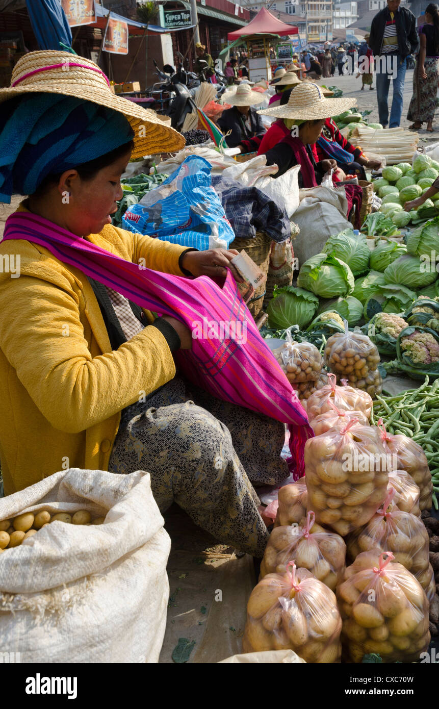 Weekly food market, Taungyi, Southern Shan State, Myanmar (Burma), Asia ...