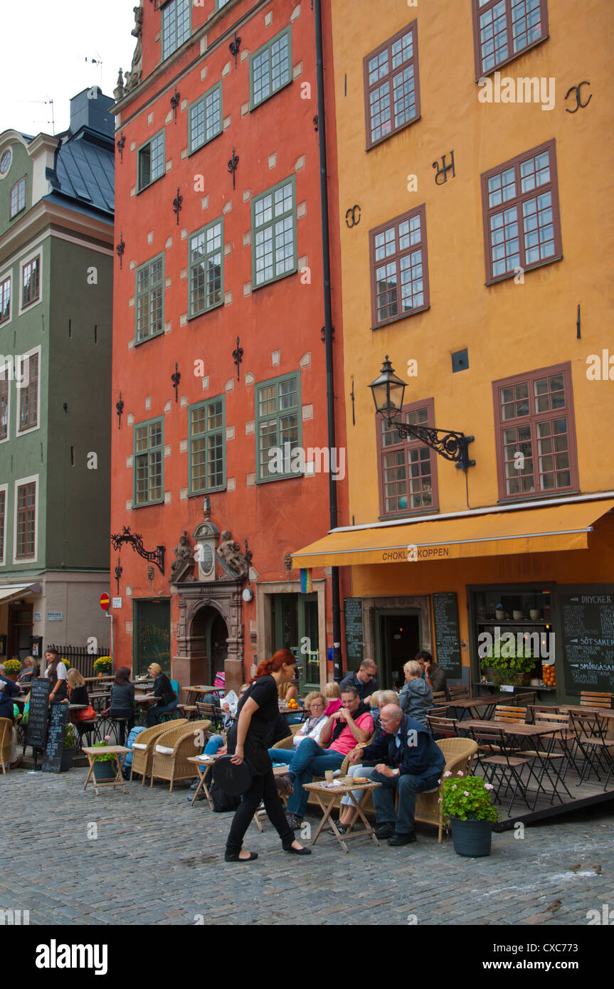 Cafe terrace Stortorget square Gamla Stan the old town Stockholm Sweden ...