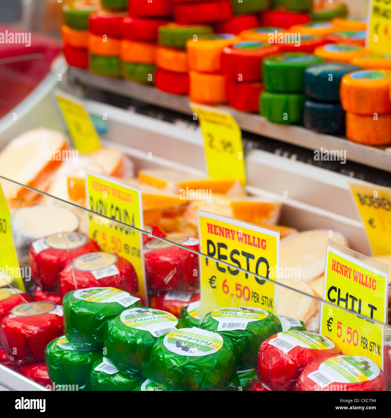 Cheese stall at the Albert-Cuyp-Market - Amsterdam, Netherlands, Europe ...
