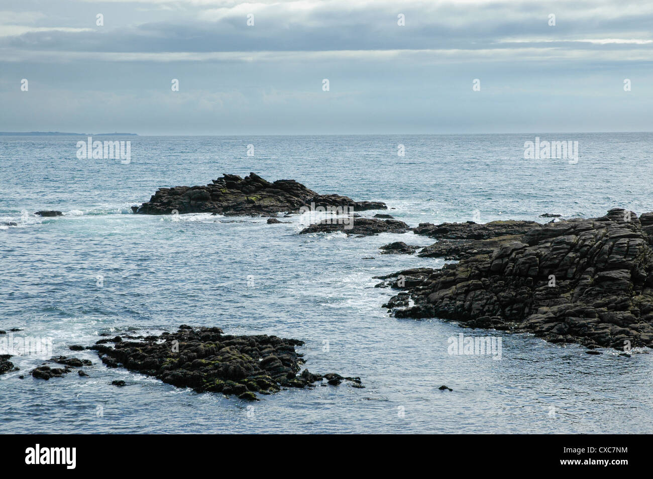 Rocky outcrops on the Cote Sauvage Quibron, Britanny, France Stock ...