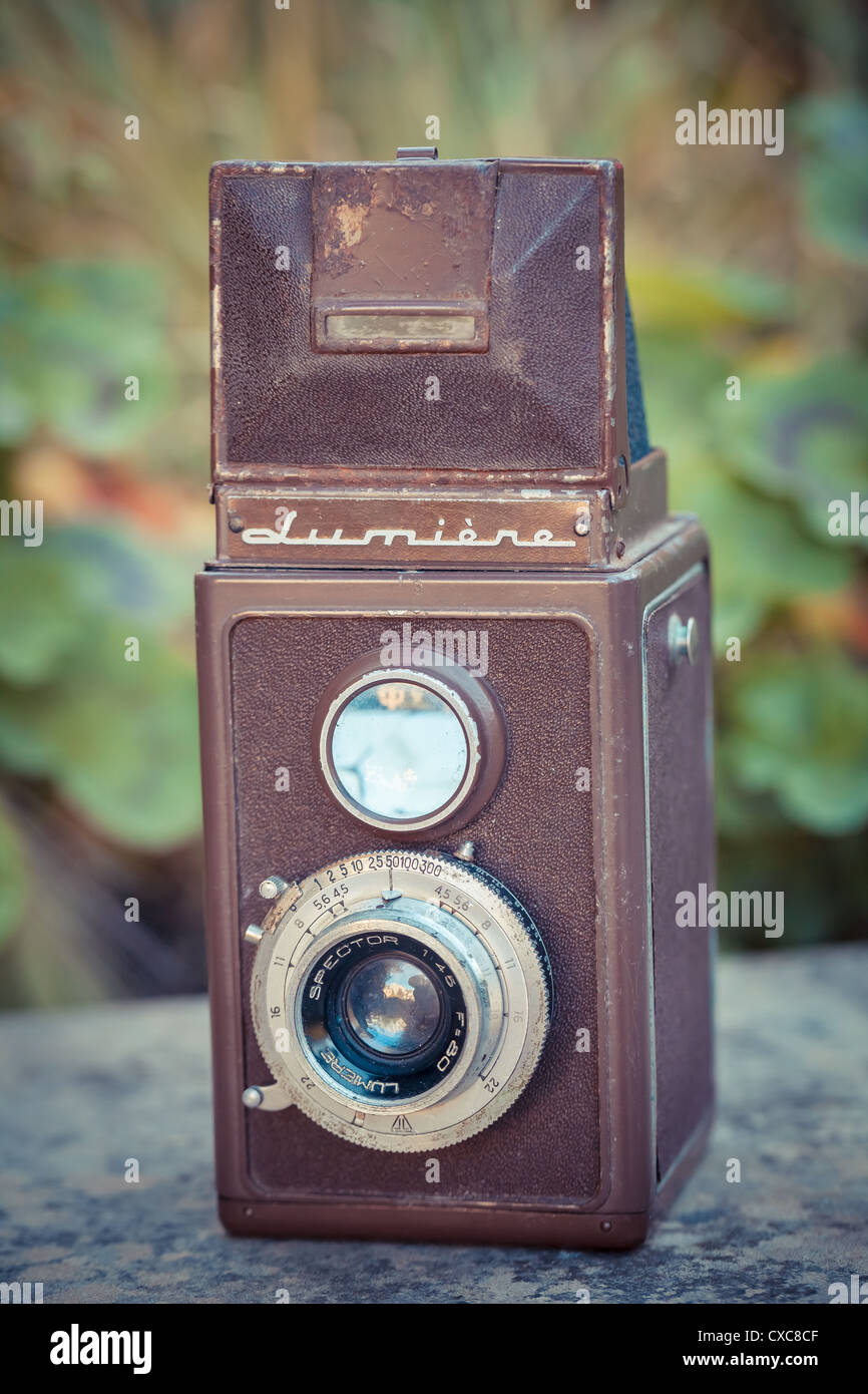 The beautiful design of an old analogic vintage camera Stock Photo - Alamy