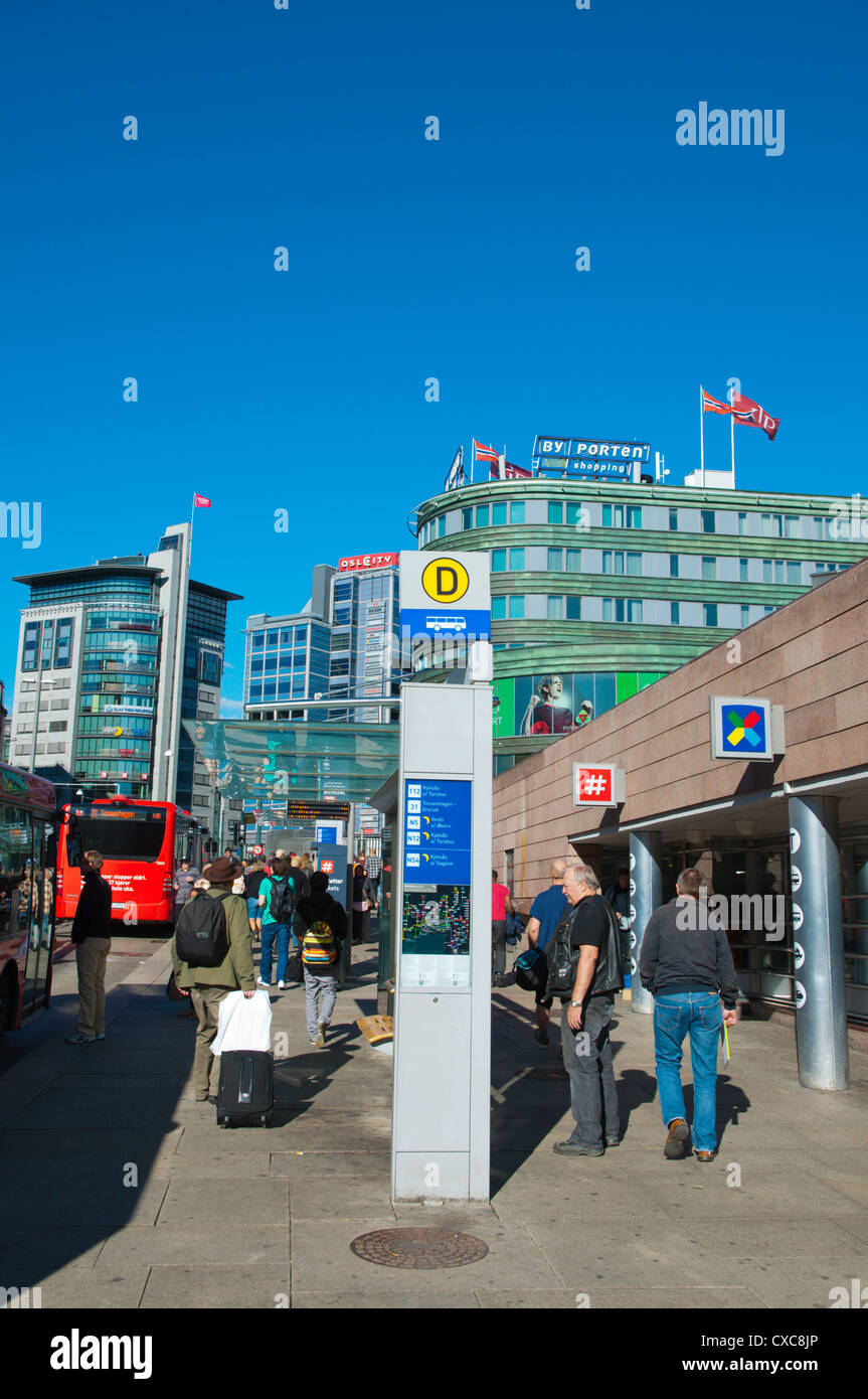 Transport stop for buses and trams Jernbanetorget square in front of ...