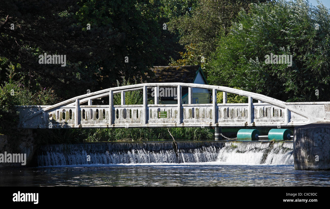 Bridge over weir at Baits Bite Lock river Cam Milton Cambridgeshire ...