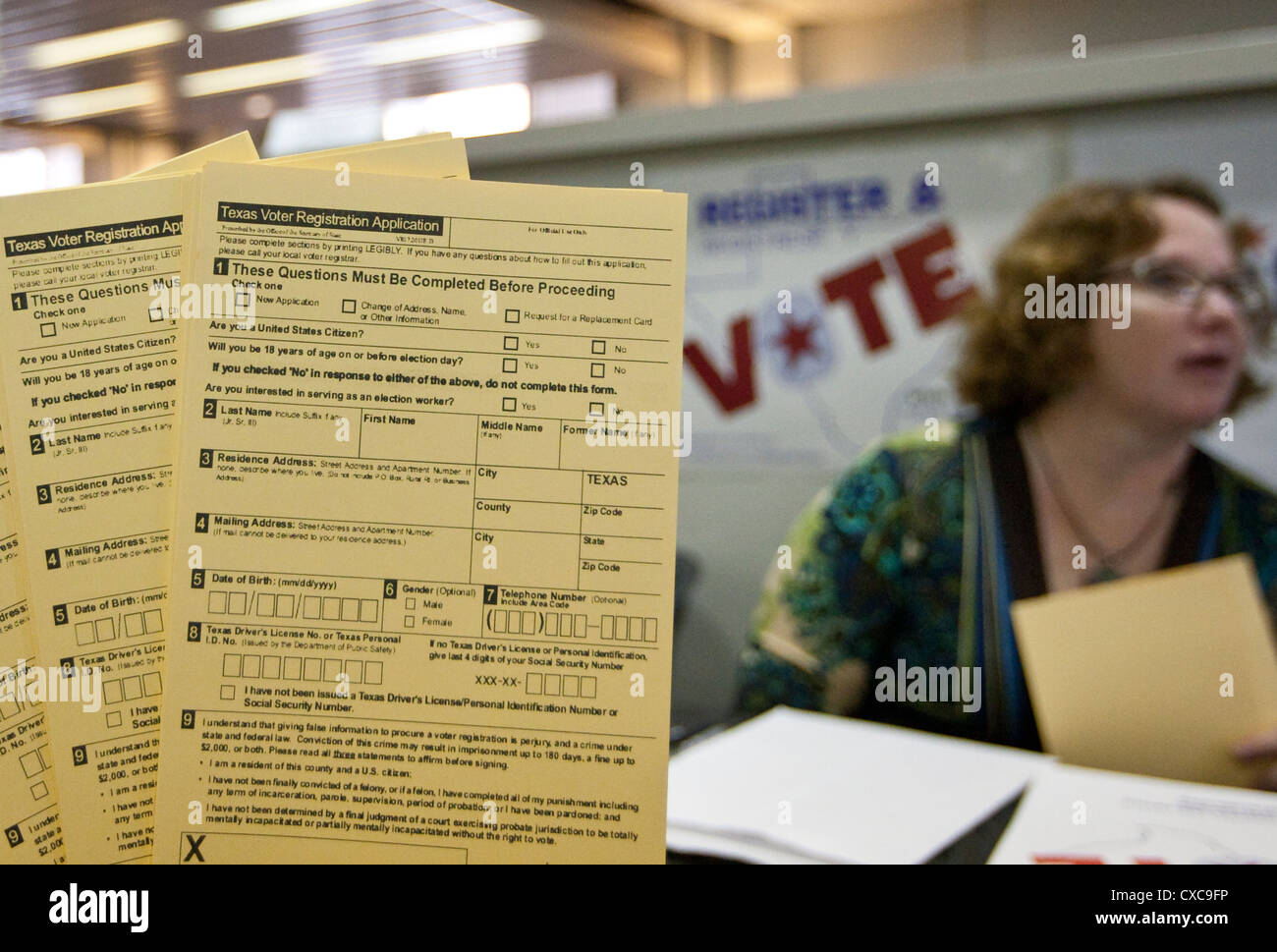 Voter registration cards for Texas residents set-up Austin Community ...