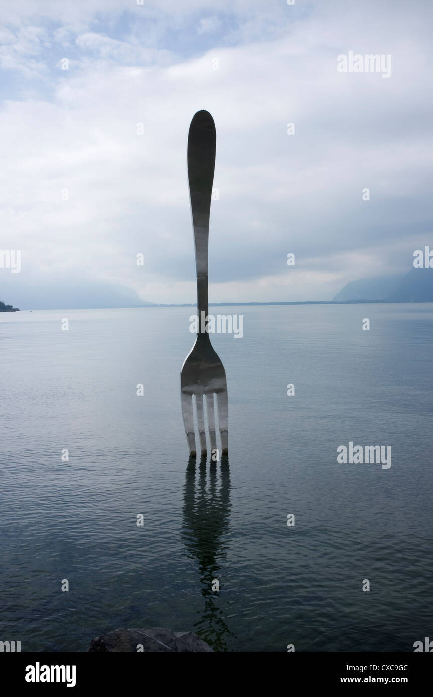Large Fork Sculpture in Lake Geneva -2 Stock Photo - Alamy