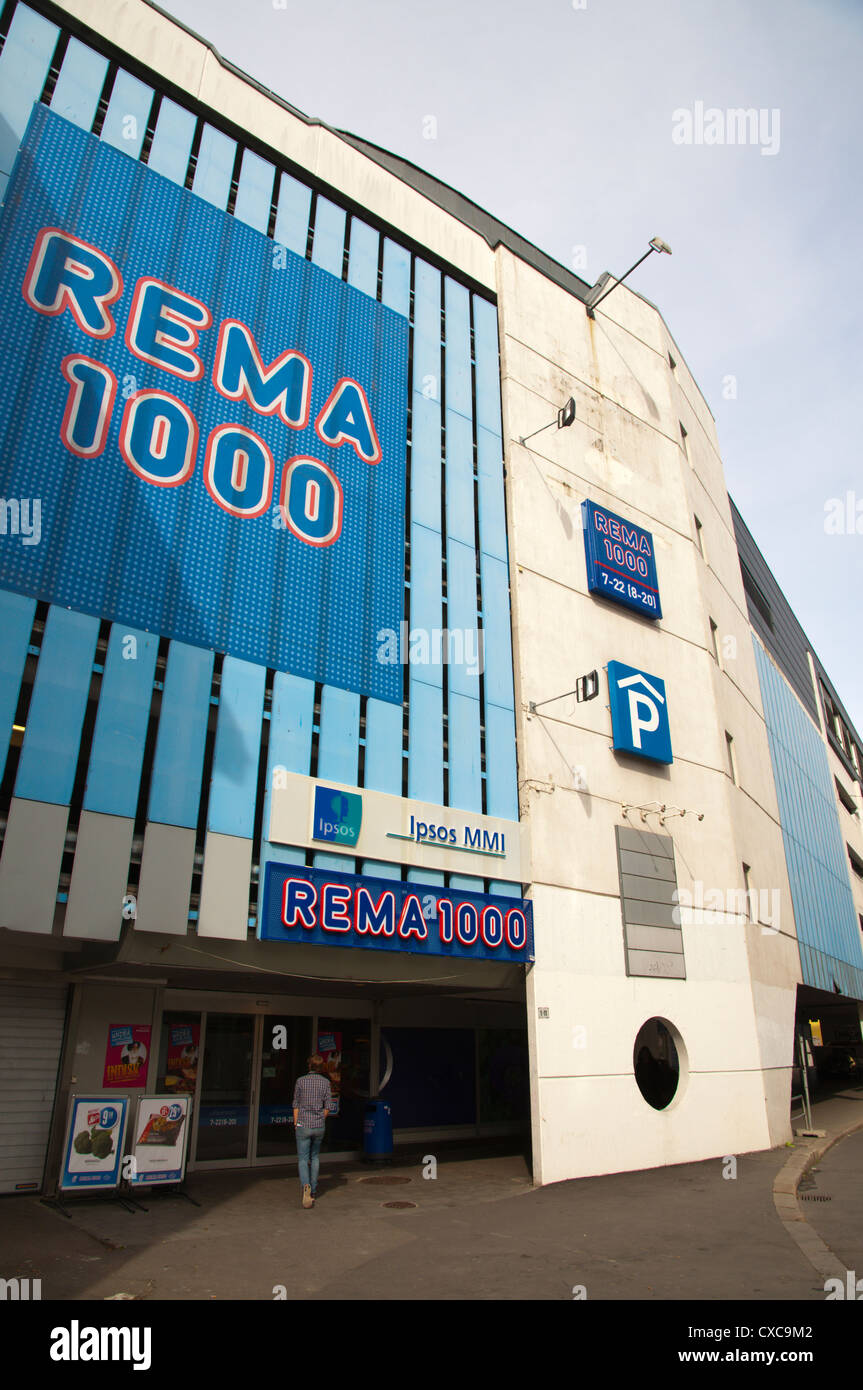Rema 1000 supermarket shop exterior Sentrum central Oslo Norway Europe ...