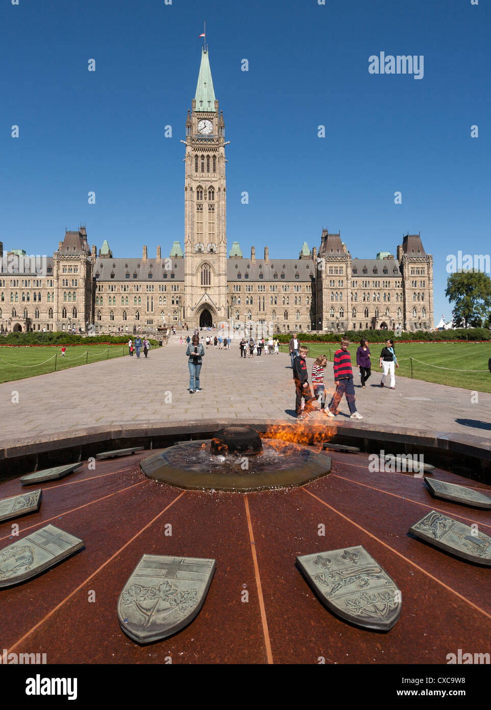 Eternal flame at Canada's Parliament. A gas flame burns in remembrance ...