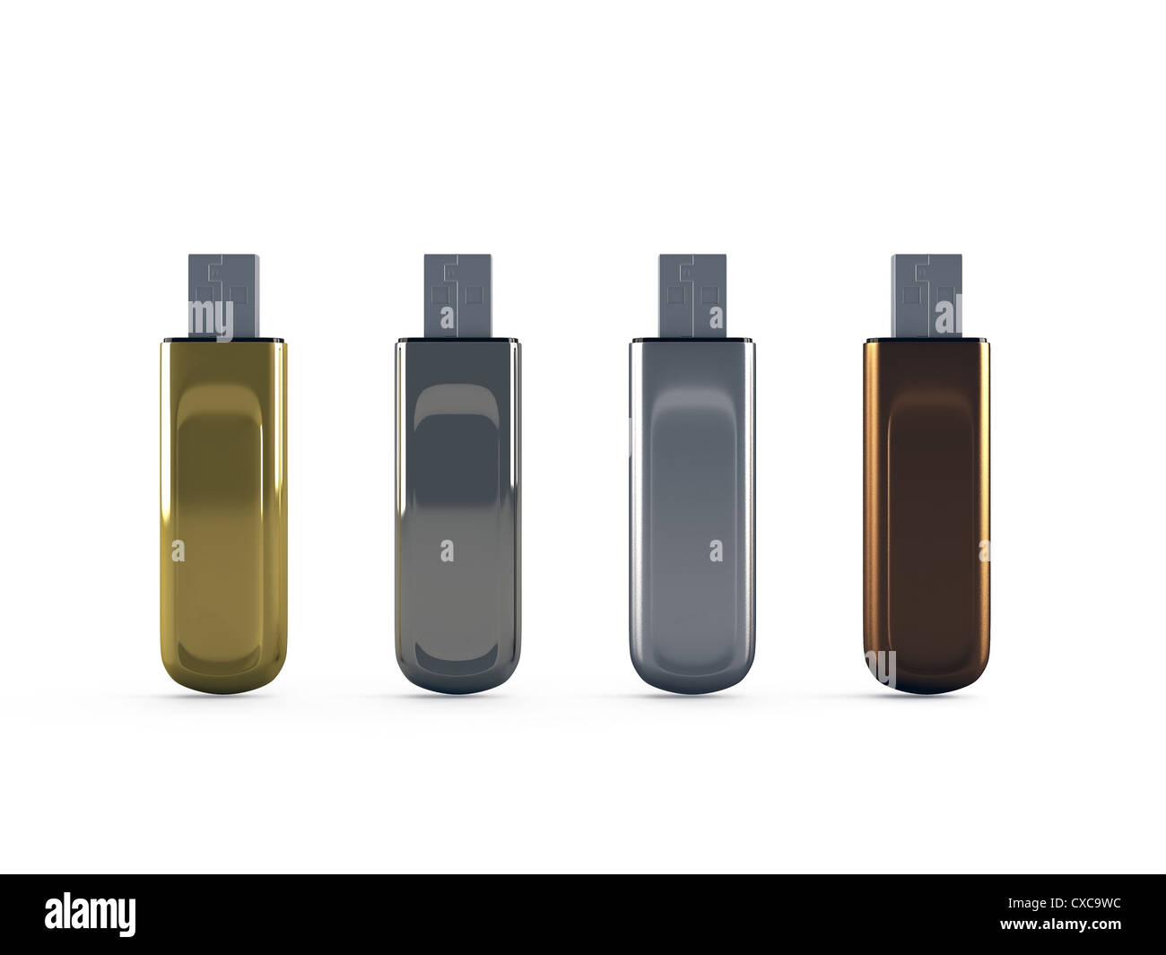 3d Row of metallic USB flash drives 3d render isolated on white Stock ...