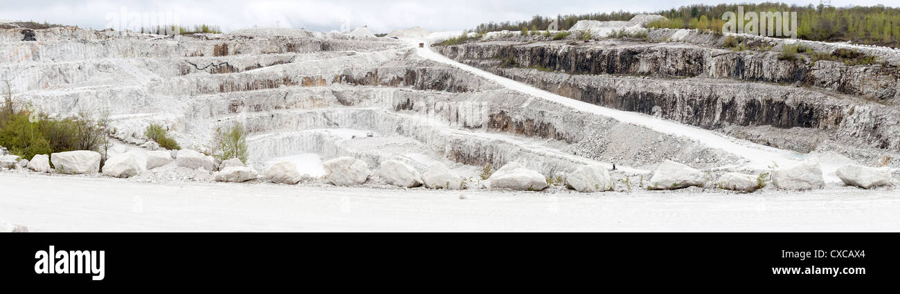 Tatlock Quarry panorama a study in White. A large mining truck enters a ...