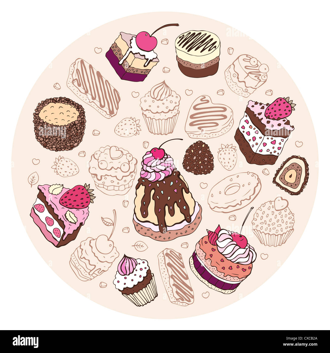 Set of cute cake. Multicolored Vector illustration Stock Photo - Alamy