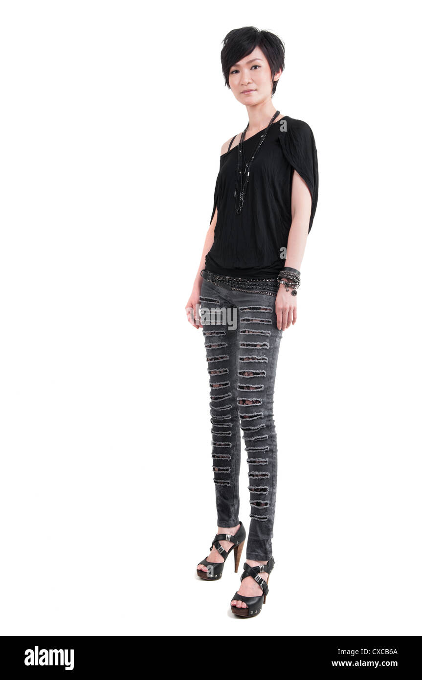 Punk girl full body on white background Stock Photo - Alamy