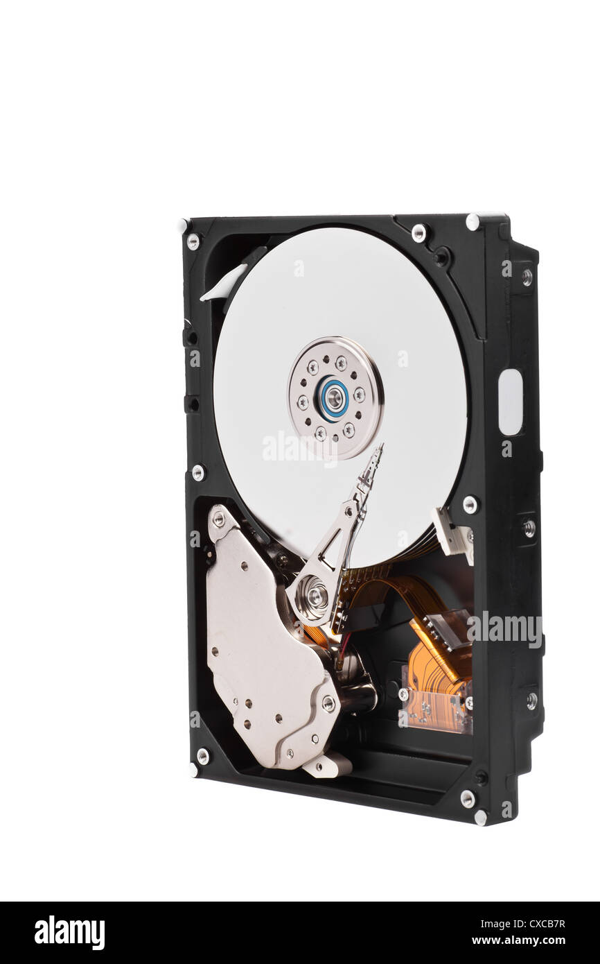 an opened hard disk on white background Stock Photo - Alamy