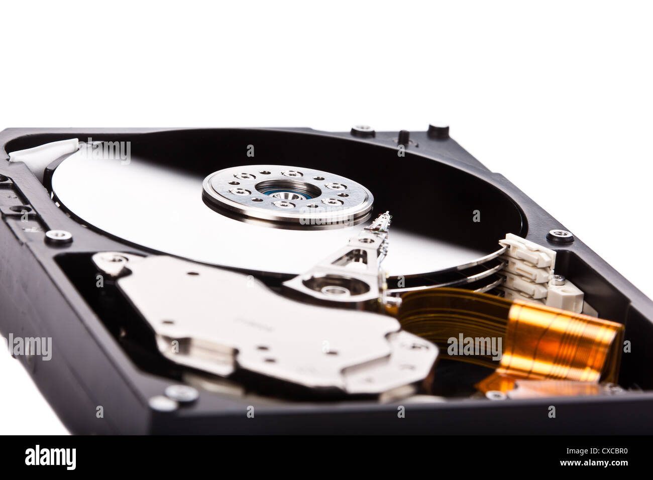 an opened hard disk on white background Stock Photo - Alamy