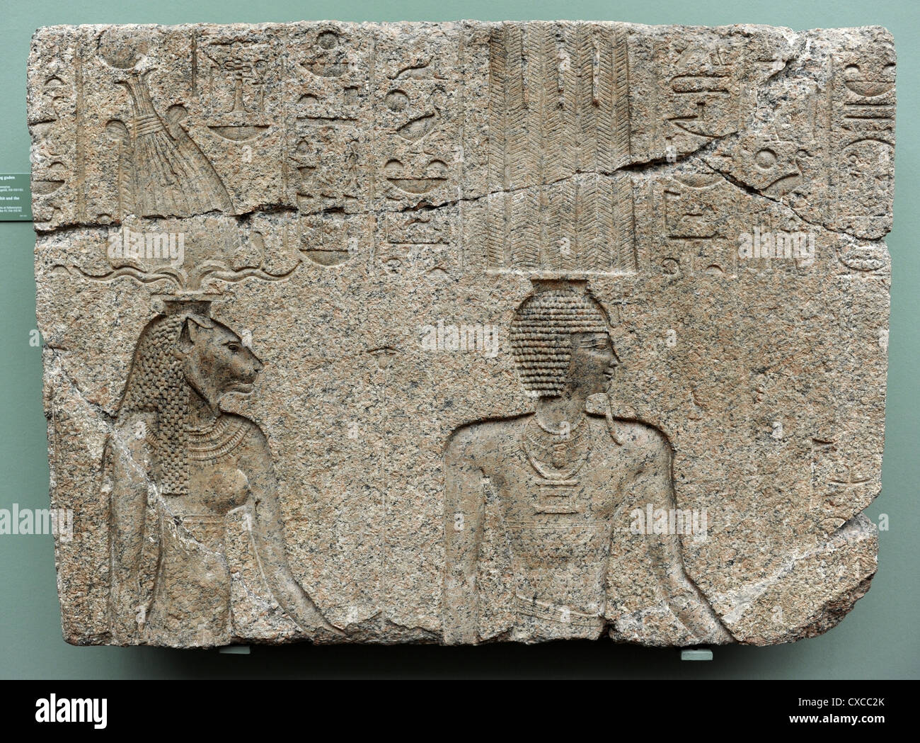 Relief depicting the lion goddess Mehit and the god Onuris-Shu. Granite ...