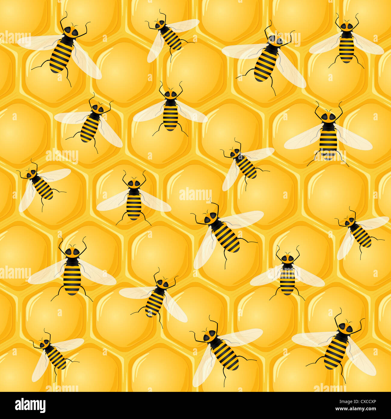 Honeycomb and bees background Stock Photo - Alamy