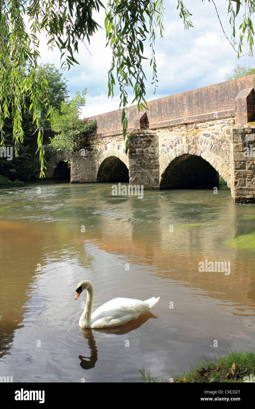 Old bridge over the River Wey at Elstead near Farnham Surrey England UK ...