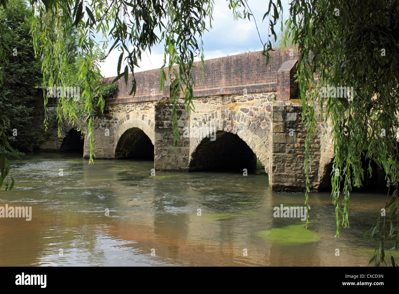Old bridge over the River Wey at Elstead near Farnham Surrey England UK ...
