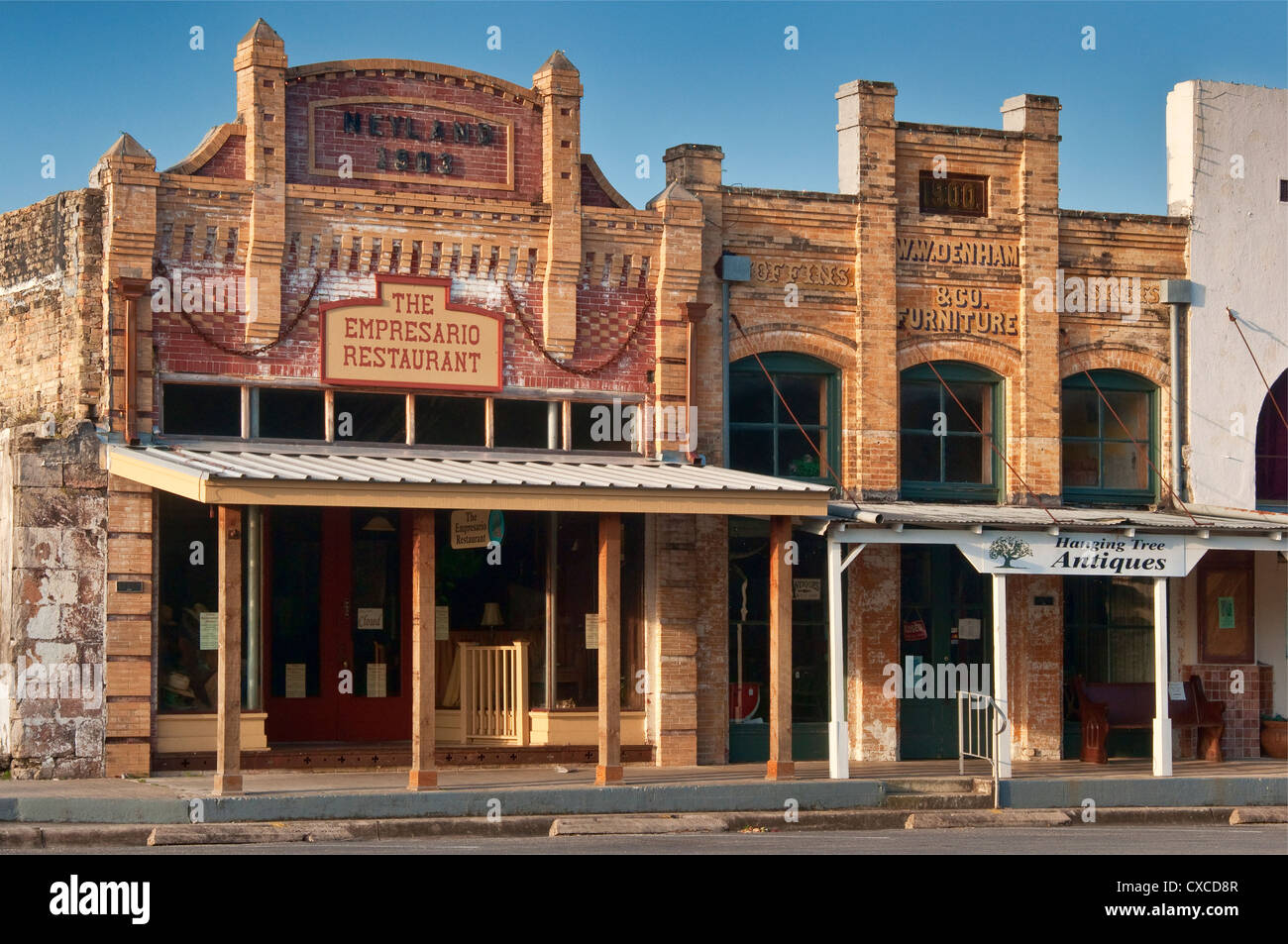 Historical store fronts in Courthouse Square, Goliad, Texas, USA Stock ...