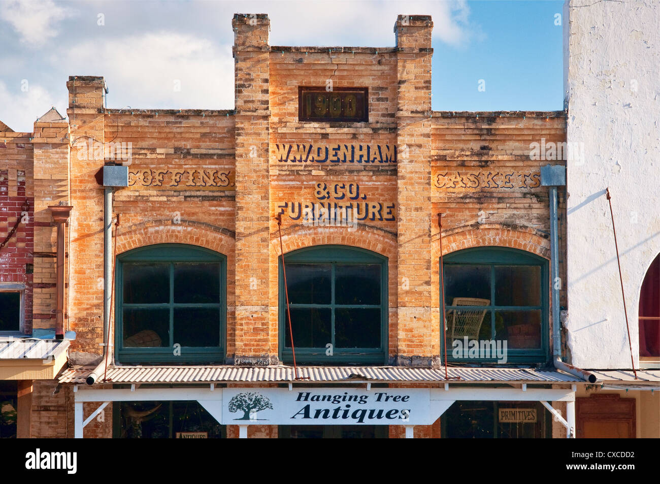 Historical store fronts in Courthouse Square, Goliad, Texas, USA Stock ...