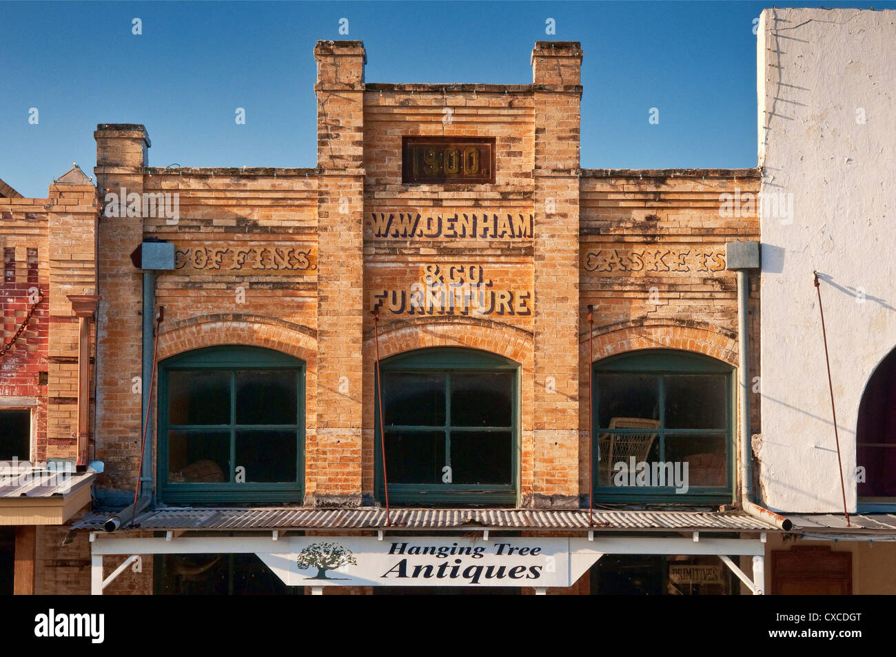 Historical store fronts in Courthouse Square, Goliad, Texas, USA Stock ...