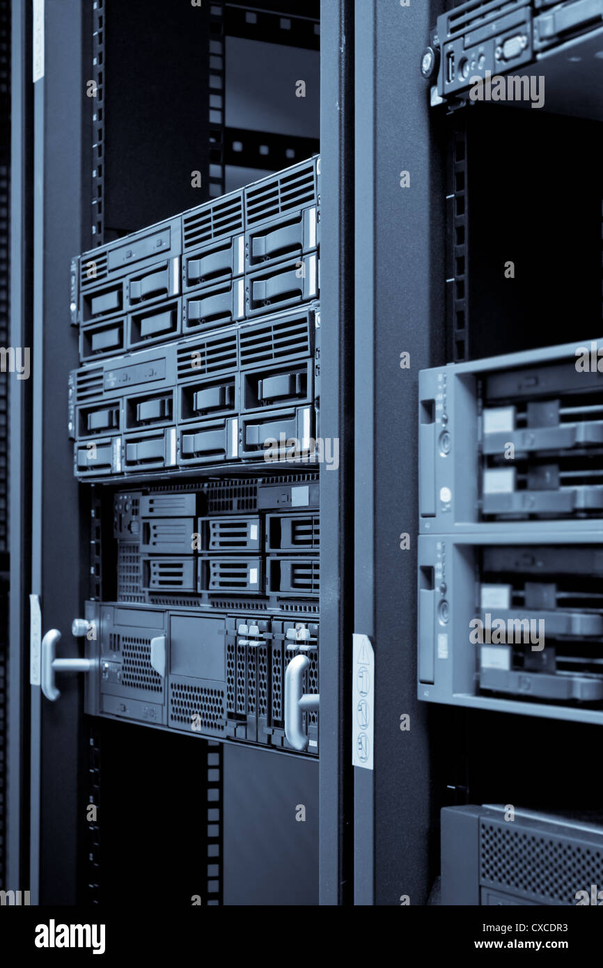 Network servers hdd in a data center. Swallow depth of field Stock ...