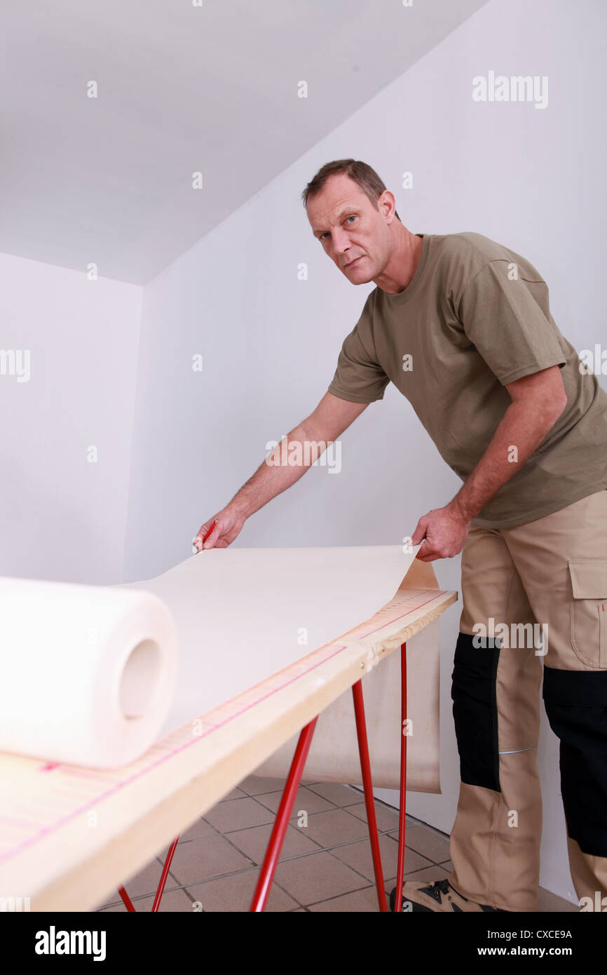 Decorator hanging wallpaper hi-res stock photography and images - Alamy