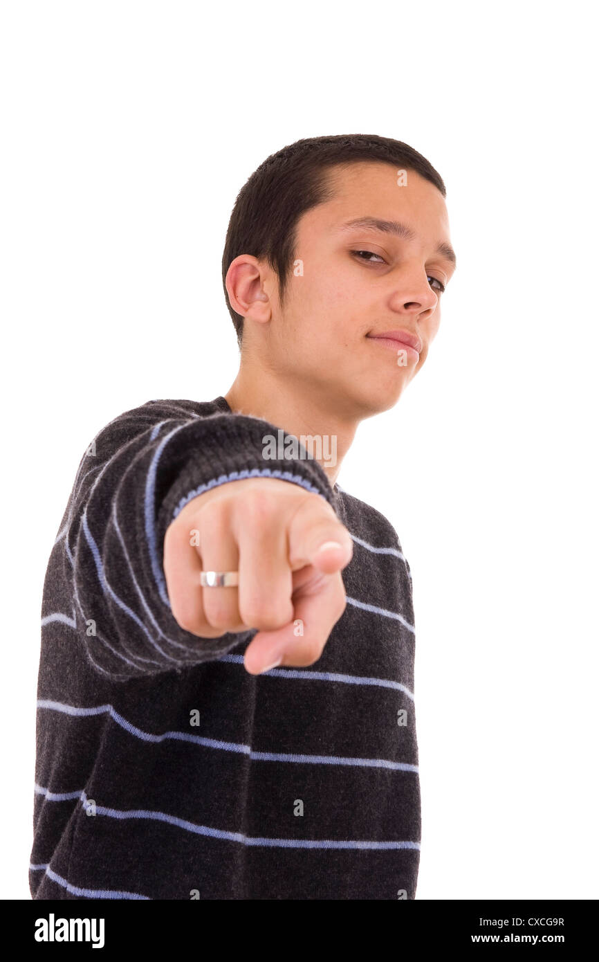 Young man pointing at you isolated on white Stock Photo - Alamy