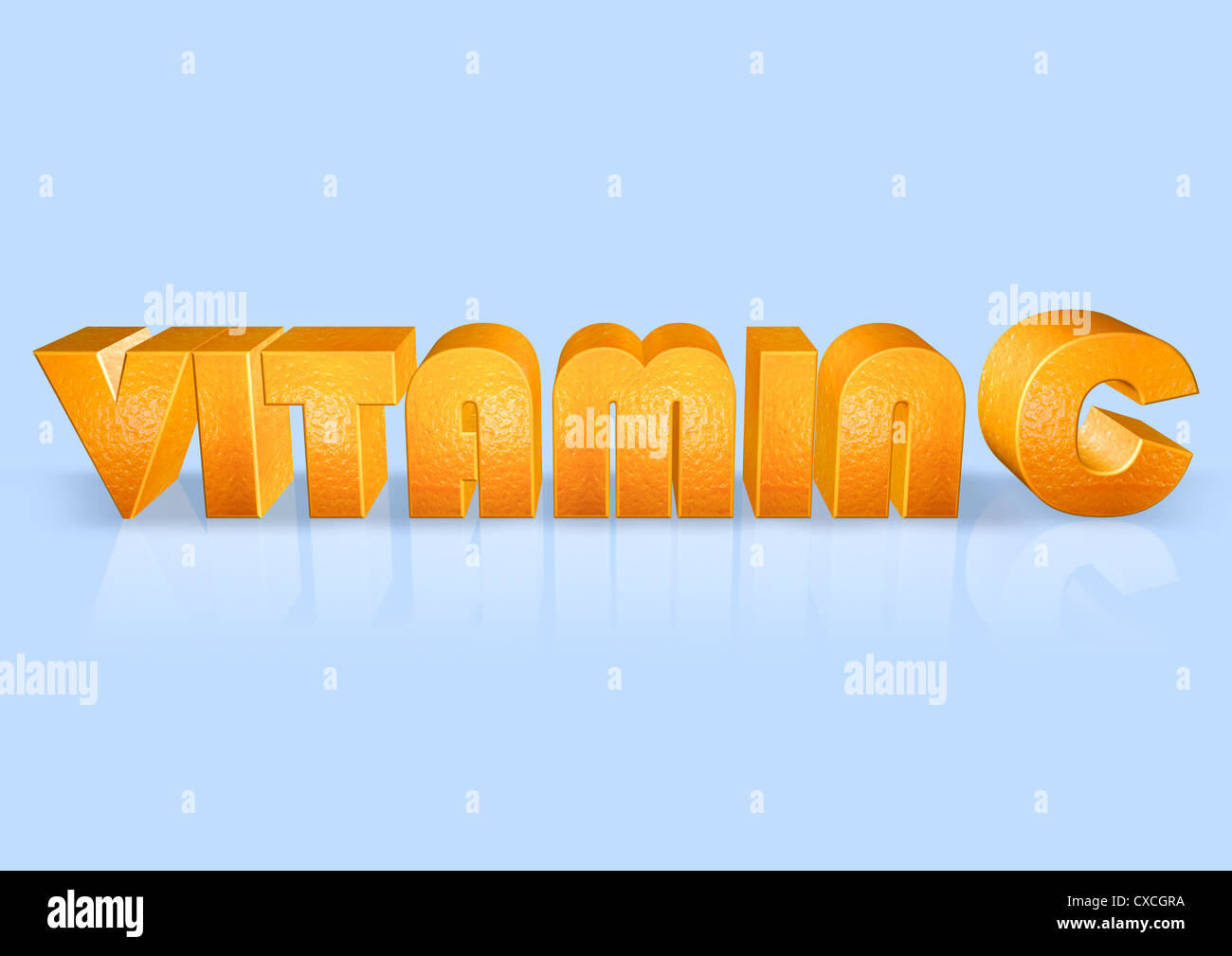 3D Render of the word VITAMIN C textured with orange peel on a light ...