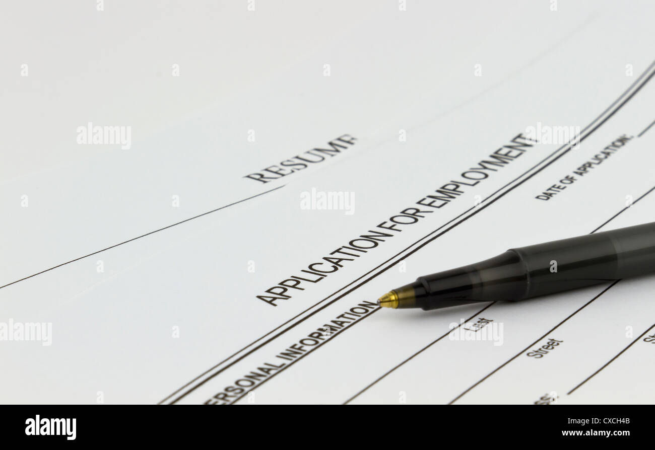 Blank employment application with resume and pen on desk Stock Photo ...