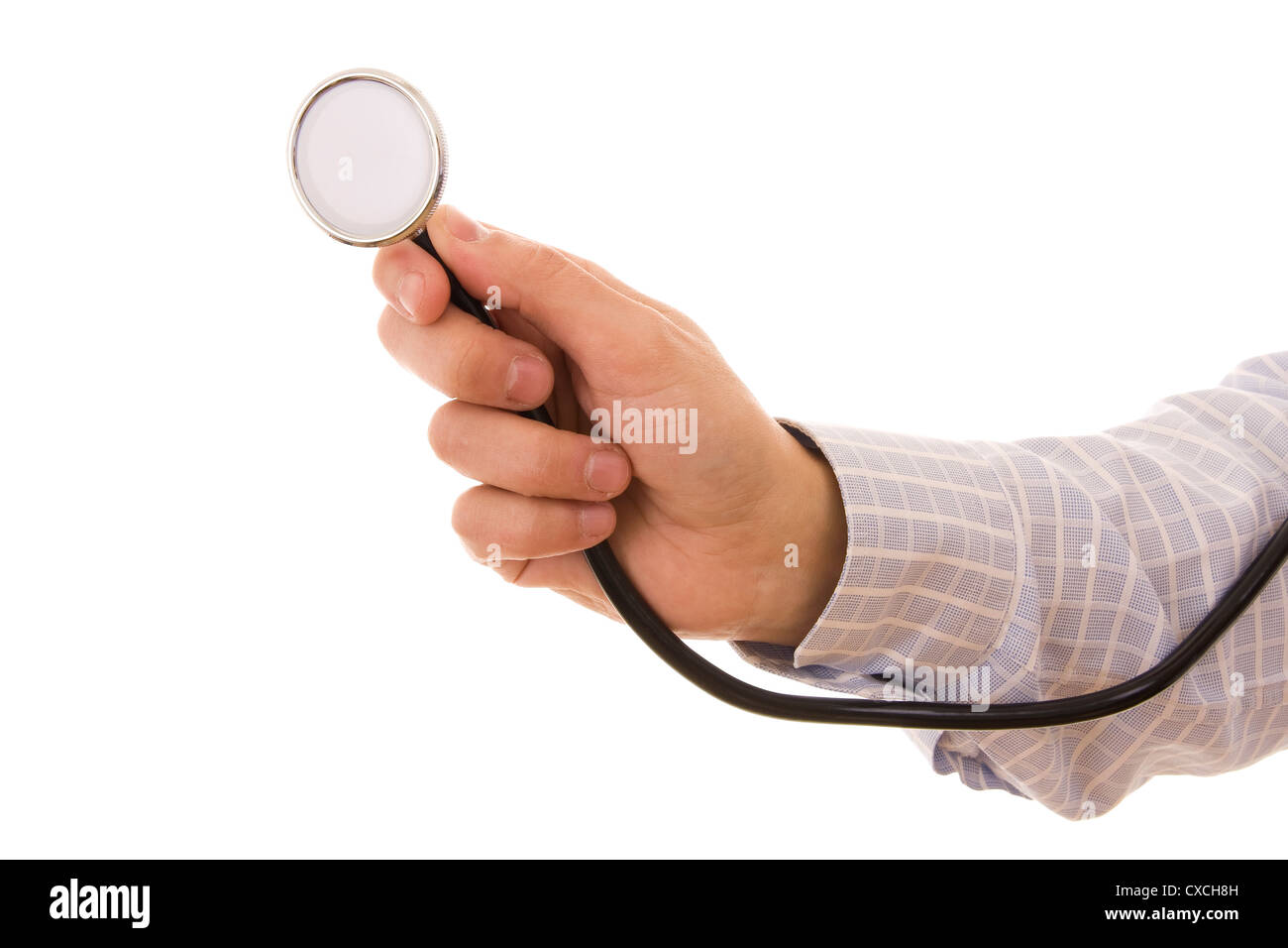 Stethoscope in the doctor hand isolated on white Stock Photo - Alamy